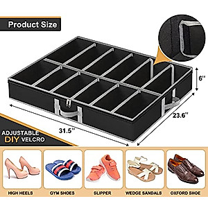 punemi Under Bed Shoe Storage Organizer, 2Pcs Fits 24 Pairs Sturdy Structure Underbed Shoes Organizer With Bottom Support & Adjustable Feature, Shoe Solution With Clear Cover & 2 Reinforced Handles