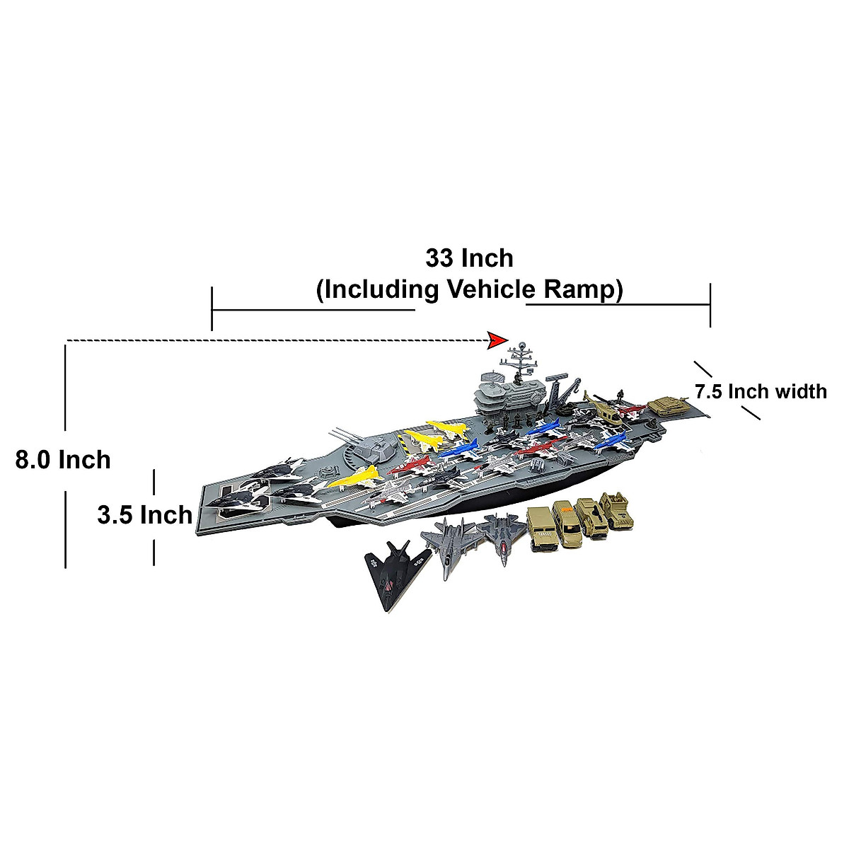 33 Inch Aircraft Carrier with Soldiers Jets Military Vehicles (18 Fighter Jets)