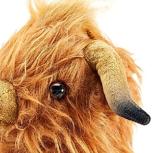 BULINGNA Highland Cow Stuffed Animals, Realistic Fluffy Scottish Cow Plush Toy Doll Gift for Adults Kids (Brown B)