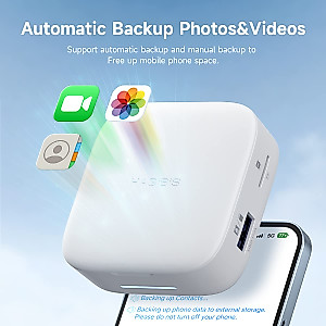 Hagibis Phone Backup Device Cube Auto Backup Photo Storage Photo Stick Picture Video Memory USB Backup Stick for iPhone 15 14 13 12 11 XS Pro Max Mini SE, iPad Pro/Mini, Samsung, Android and Tablet