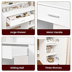 FIONESO Vanity Desk with 10 Lights & Mirror, 3 Storage Shelf, Big Drawer, Cabinet with Shelves, 3 Lighting Modes & Adjustable Brightness Dressing Table, Small Makeup Vanity, 35.4” Desk,Black