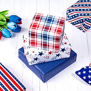 Whaline 4th of July Tissue Paper 90 Sheet Patriotic Stars Stripes Pattern Tissue Paper 6 Design Red Blue White Wrapping Paper Holiday Art Tissue for Independence Day DIY Gift Packing Party Favor