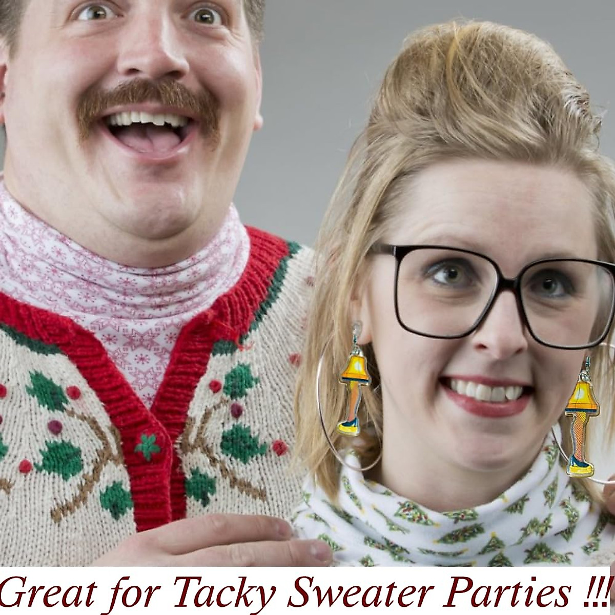 Cute Leg Lamp/ Pink Rabbit Pajamas, Fragile Box Earrings for Christmas, Tacky Sweater Parties, Teachers, Christmas Story Parties and More. Fun Pair of Christmas Earrings! Dangle Christmas Earrings for