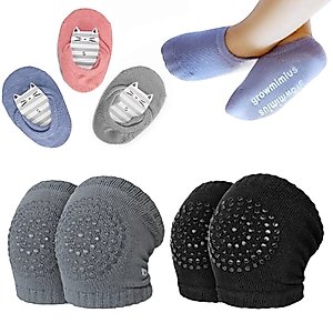 BOSONER Baby Crawling Anti-Slip Knee and Anti Slip Baby Boys Girls Socks Best Infant Gift, Unisex Baby Toddlers Kneepads (Black Dark Grey)