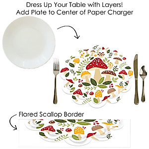 Big Dot of Happiness Wild Mushrooms - Red Toadstool Party Round Table Decorations - Paper Chargers - Place Setting For 12