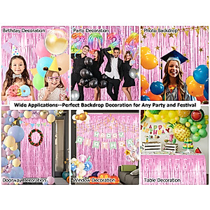 Pink Backdrop Fringe Backdrop Tinsel Backdrop Pink Party Backdrop 2 Pcs 3.3x9.9ft Metallic Foil Fringe Curtains Pink Streamers Pink Photo Backdrop for Birthday Bachelorette Graduation Party Decoration
