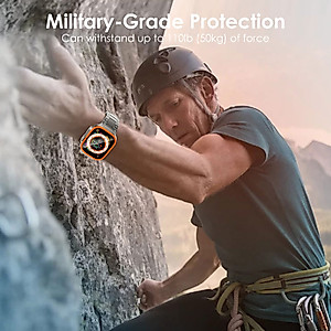 WINGLE 2-Pack for Apple Watch Ultra Screen Protector 49mm Case, 9H Tempered Glass + Titanium Alloy Frame [Keep Original] [Sensitive Touch] Protective Glass Film for iWatch Ultra,Original + Orange