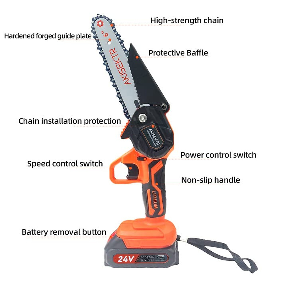 Mini Chainsaw Cordless, 6 Inch 4 Inch Small Chainsaw One-Hand Use Electric Chain Saw with 2x24V Rechargeable Battery, Portable Handheld Chainsaw Battery Powered for Wood Cutting Tree Trimming(Orange)