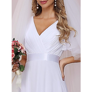 Ever-Pretty Womens V Neck Formal Summer Wedding Dress White US12