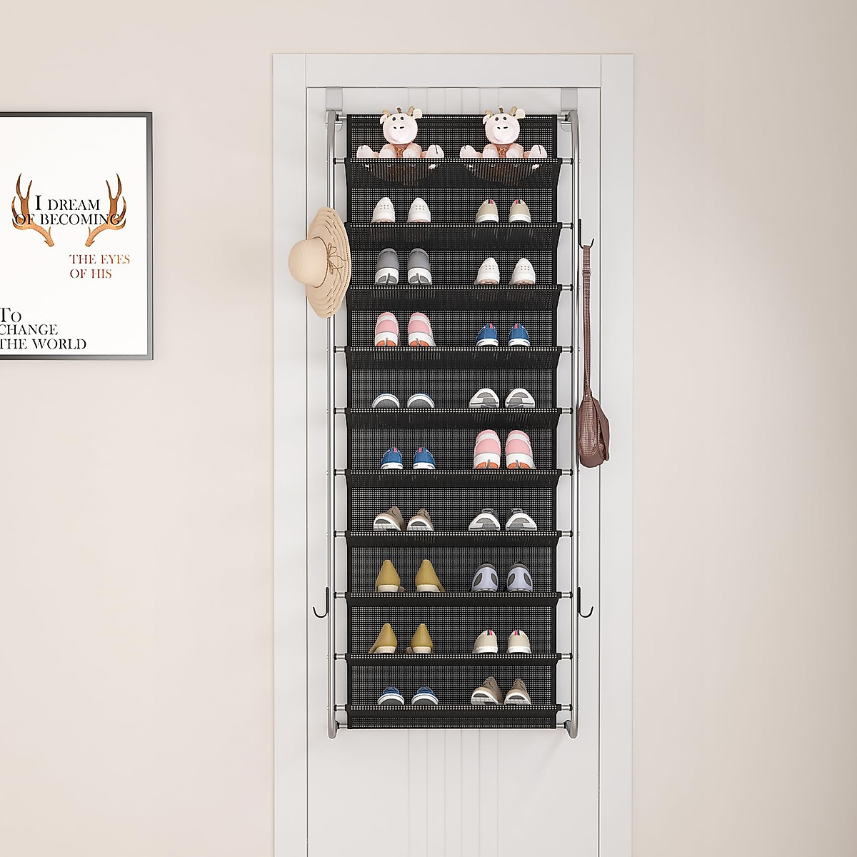 MUOU 10 Tier Shoe rack Hanging Shoe Storage the door shoe rack for Closet Pantry Over The Door Shoe Organizer Wall Floating Shelves (Gray, 10 Tier)