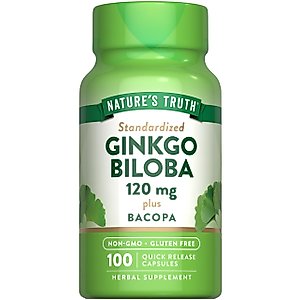 Ginkgo Biloba 120mg | Plus Bacopa | 100 Quick Release Capsules | Standardized Extract | Non-GMO and Gluten Free Supplement | by Nature's Truth