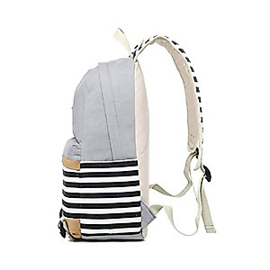 Girls School Backpack Causal Canvas Stripe Backpack Cute Teen Backpacks For Girls School Bag (Gray) One_Size