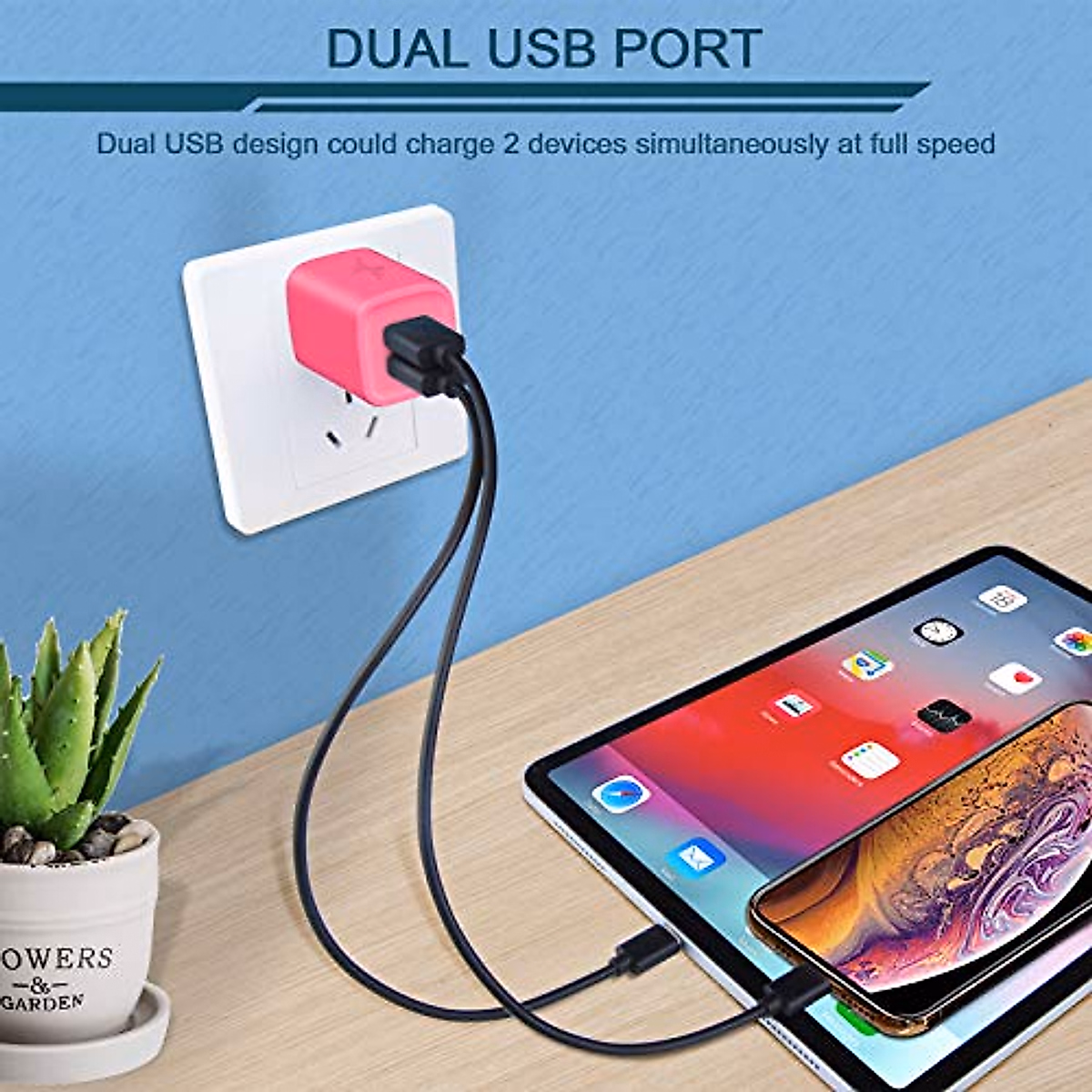 Wall Charger, AILKIN USB Plug Fast Charging Block, Power Adapter Cube 2 Port Charge Travel Brick Cell Quick Chargers Box for iPhone 15/14/13/12 Pro/SE/11Pro Max/XR, Samsung Galaxy S22 S7 S6, HTC, LG