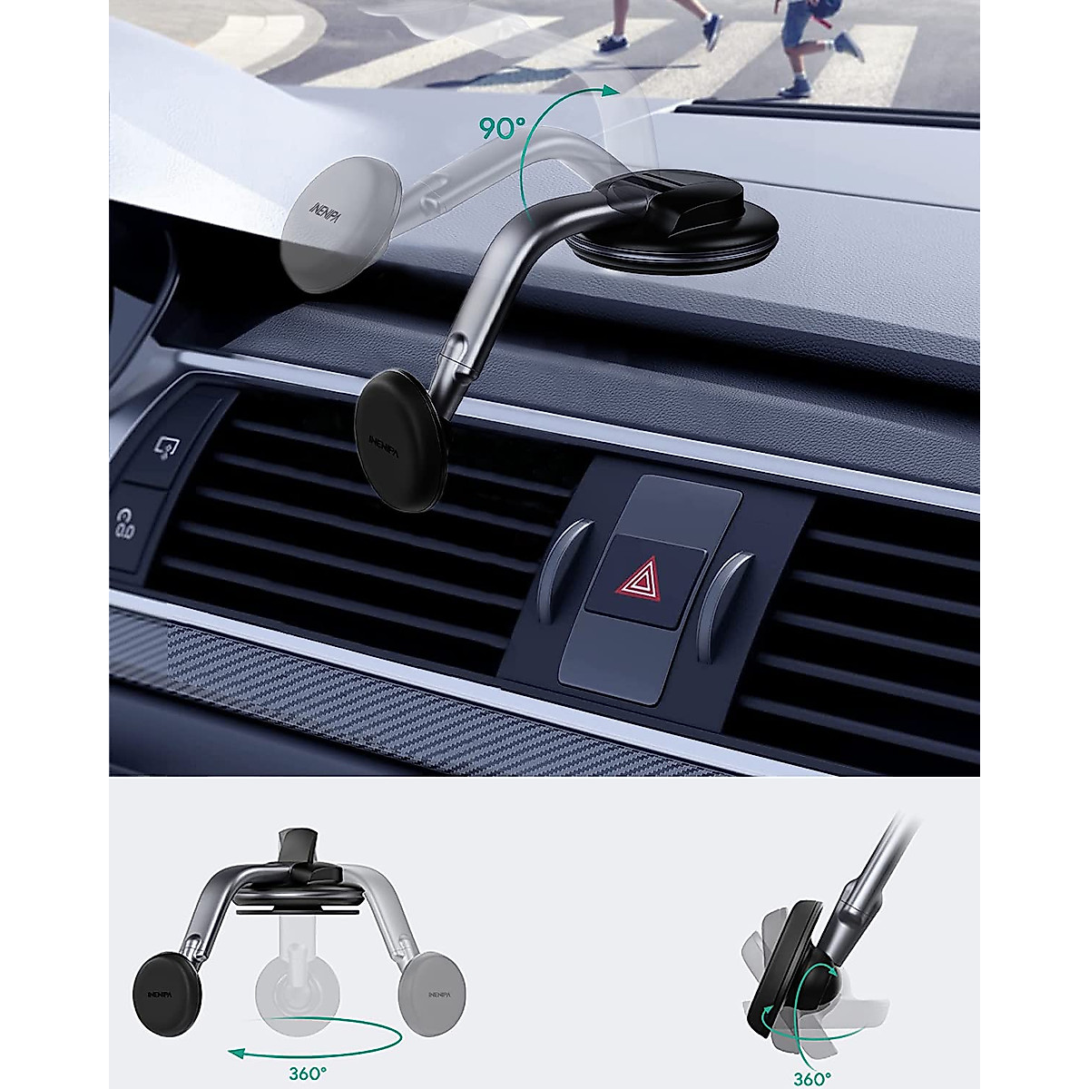 INENIPA Magnetic Phone Holder for Car, Super Strong Magnet & Easy Windshield Dashboard Car Mount Phone Holder for All Cell Phone Handsfree Cell Phone Automobile Cradles