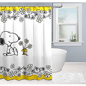 Jay Franco Peanuts Best Friend Flowers Shower Curtain & Easy Care Fabric Kids Bath Curtain Features Snoopy & Woodstock (Official Peanuts Product)