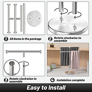 VEHHE Hand Towel Holder Stand, Double T-Shape Towel Rack Countertop with Suction Cups, Free Standing Towel Holder for Bathroom, Kitchen and Vanity, Waterproof Hand Towel Stand Made of Stainless Steel