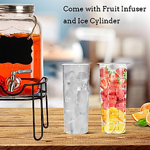 Drink Dispenser (2 Pack) With Metal Stand,Drink Dispensers for Parties,1 Gallon Beverage Dispenser with Stainless Steel Spigot & Lid,Come with Ice Cylinder,Fruit Tube and 2 Rubber Mats