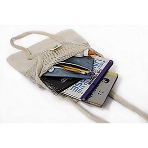 Reusable Mesh Grocery Shopping Bags - Organic Cotton Mesh Tote Bags - Net Farmers Market Bags with Reinforced Bottom - Mesh Mushroom Foraging Tote Bags - Portable Cotton French Market Tote (3 Bags)