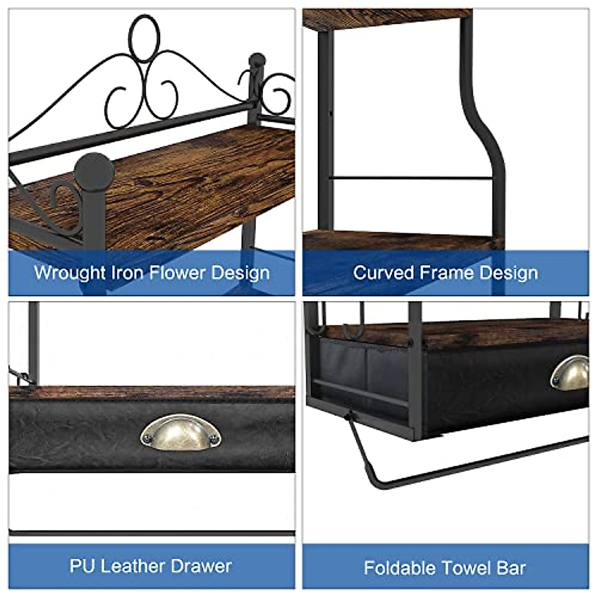 Jautokerdar Wall Mounted Bathroom Shelves with Drawer, 3 Tier Hanging Storage Rack with Foldable Towel Bar, Towel Holder Floating Organizer Shelves with Hook