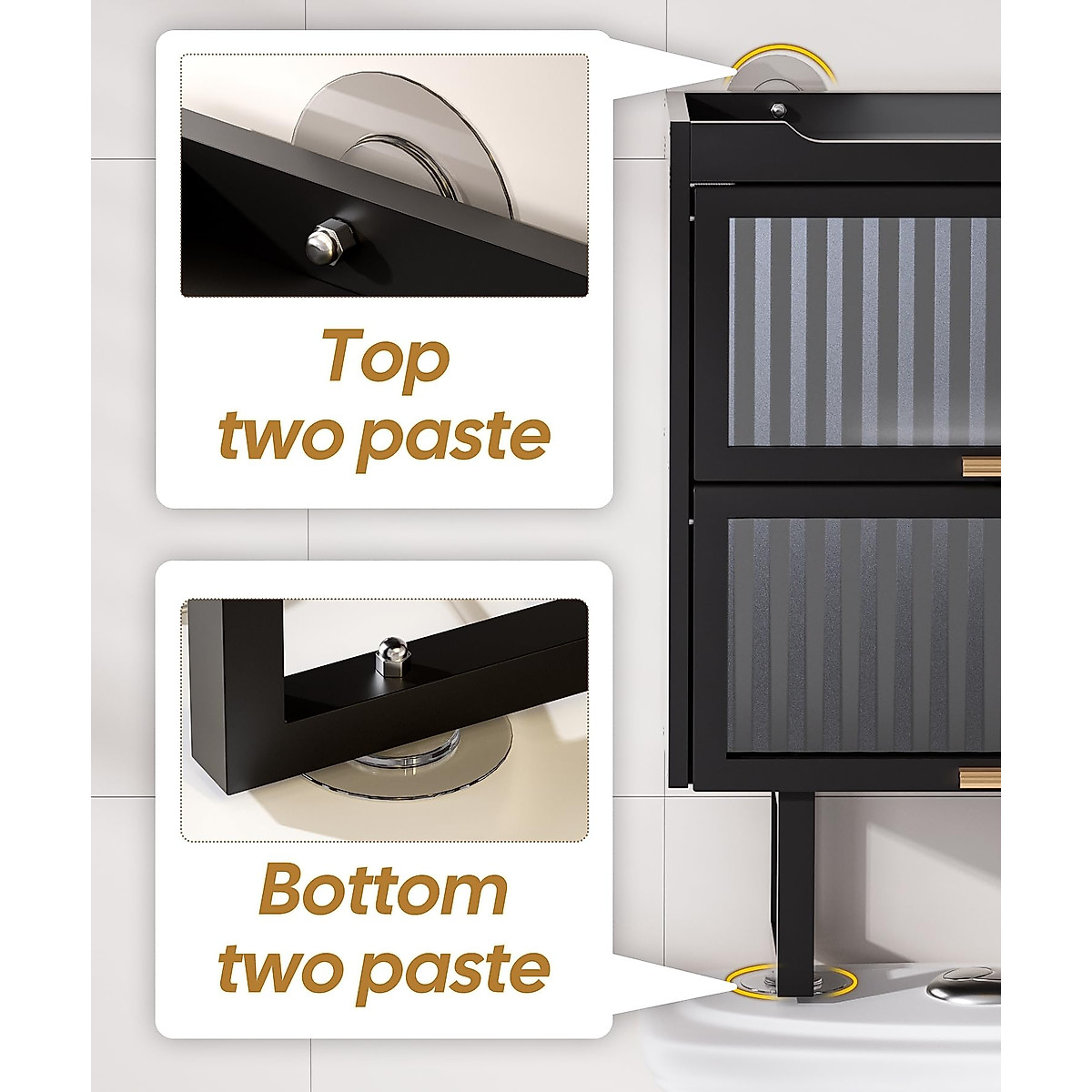 Cozivolife Over The Toilet Storage Cabinet,Bamboo Bathroom Organizer Rack with Lid and 2 Hooks,Space Saver Shelf for Bathroom,No Drilling Design Wall Mounted (Black, L)