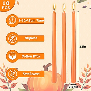 10 Pack 12 Inch Orange Taper Candles – Unscented, Dripless, Smokeless Candlesticks for Halloween, Autumn Decor, Thanksgiving, and Home Celebrations – Long Burning Dinner Candles for All Occasions