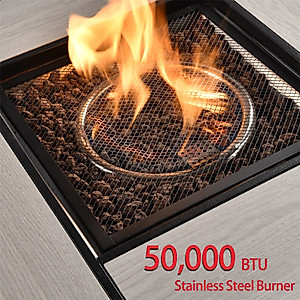 HOOOWOOO Patio Outdoor Conversation Set with Fire Pit Table,6 Piece Modern Outside Furniture with Swivel Rocking Chairs,PE Wicker Out Door Furniture Sofa Set(Denim Blue)