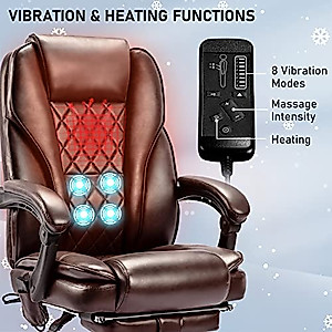NOBLEMOOD Heating Massage Office Chair Ergonomic High Back Reclining Computer Chair Height Adjustable Swivel Executive Desk Chairs with Footrest and Lumbar Pillow