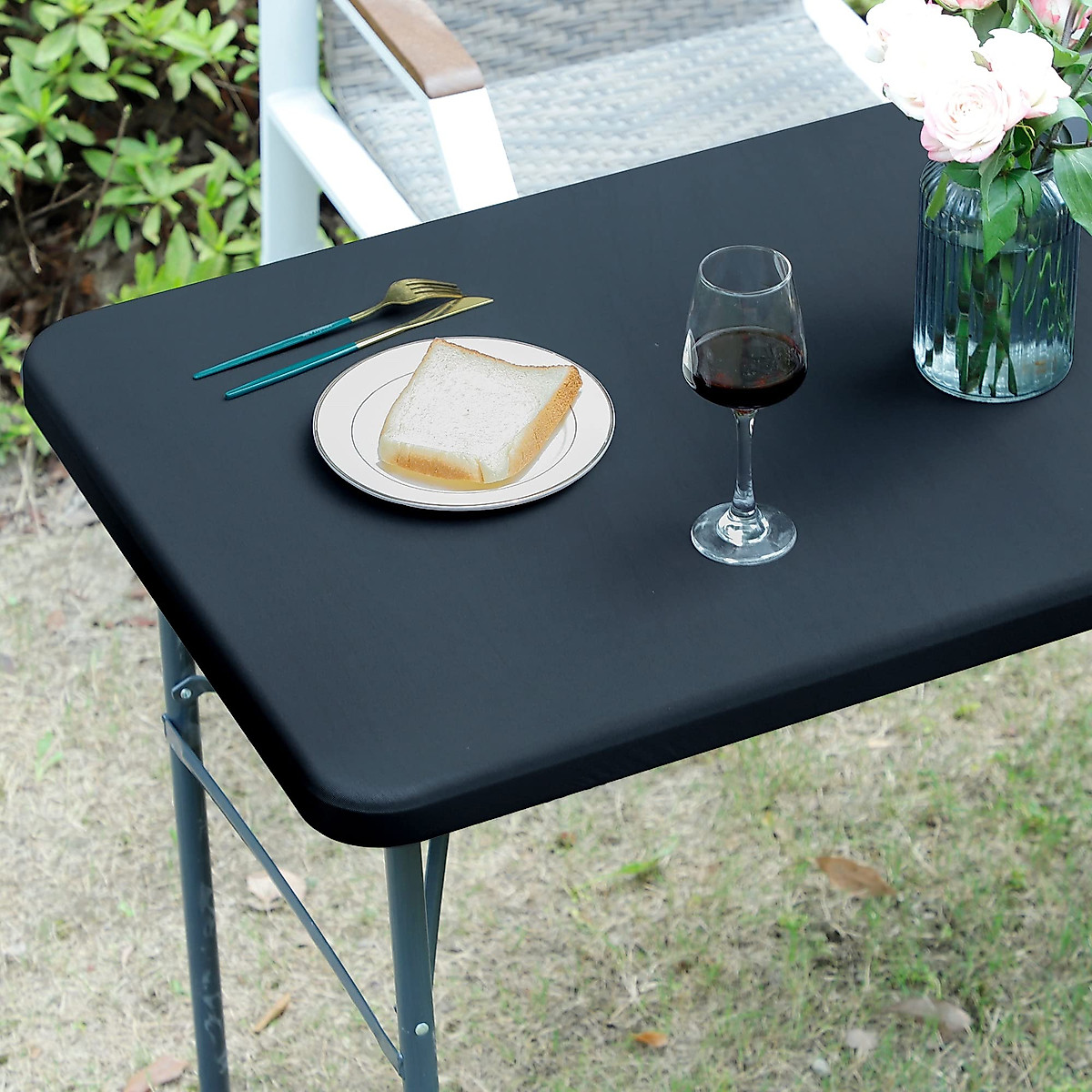 NEWISHER 2 Pack Fitted Tablecloth Rectangle 4ft Elastic Edge Spandex Table Top Cover for Picnic Outdoor Camping Park Patio Black 23 x 48 inch