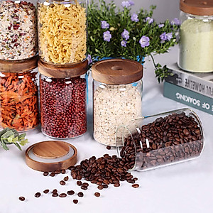 SAIOOL Stackable Kitchen Canisters Set of 8,High Borosilicate Glass Cylinder Airtight Food Storage,Durable and sort out the tea, flour, candies, grain easily and clearly