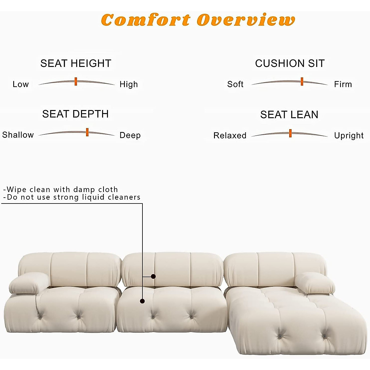 BOKIFOL Sectional Sofa, Modular Sectional Couch with Ottomans- L Shaped Couch for Living Room, 4 Seater Sofa Sets,104"(Beige)