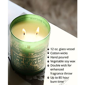 Harlem Candle Company Holiday Map Luxury Candle, 12 oz Green Glass Jar with Harlem Map Print, Double Wick, Soy Wax, Gift Box, Winter-Fresh Fir, Pine Needles and Mint-Infused Eucalyptus