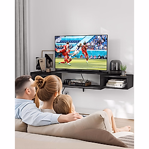 Vicodabo 55" Floating Wall TV Cabinet Stand with Power Outlet, Wall Mounted Wood Media Console, Modern Entertainment Center for Living Room,Bedroom (Black Color)