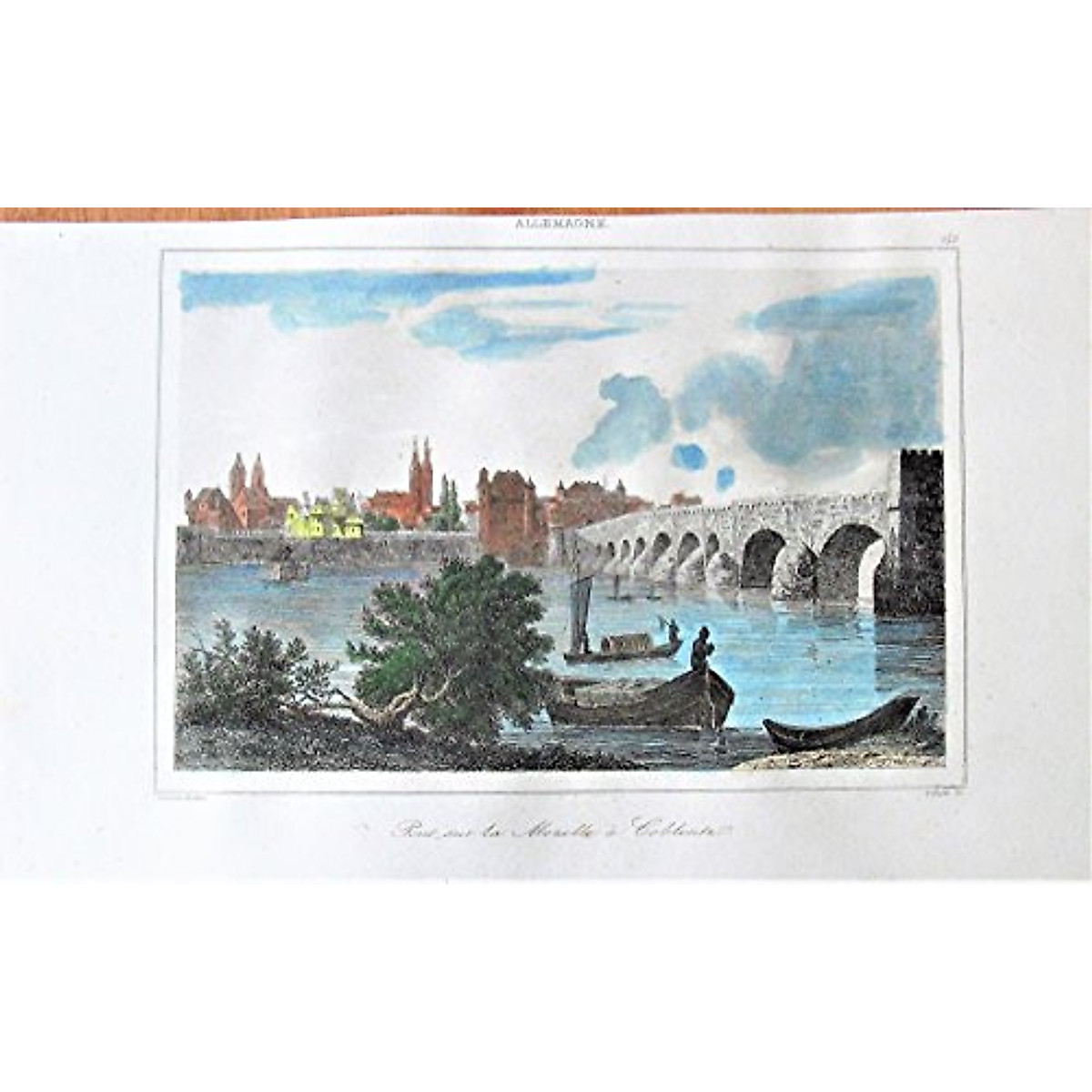 Antique Steel Engraving: Pont Sure La Moxelle a Coblent