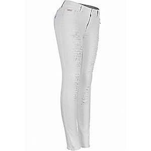 BodiLove Women's Stretchy 5 Pocket Destroyed White Skinny Jeans Back to School Junior Clothing Apparel White 9