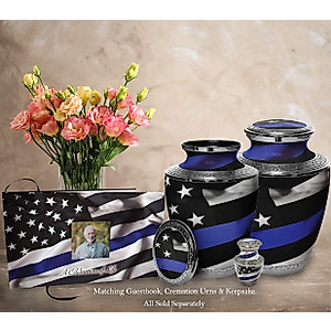Blue Line Flag Police Cremation Urns for Adults for Funeral, Burial or Home. Cremation Urns for Ashes Adult Male Large Urns for Dad and Cremation Urns for Human Ashes Large