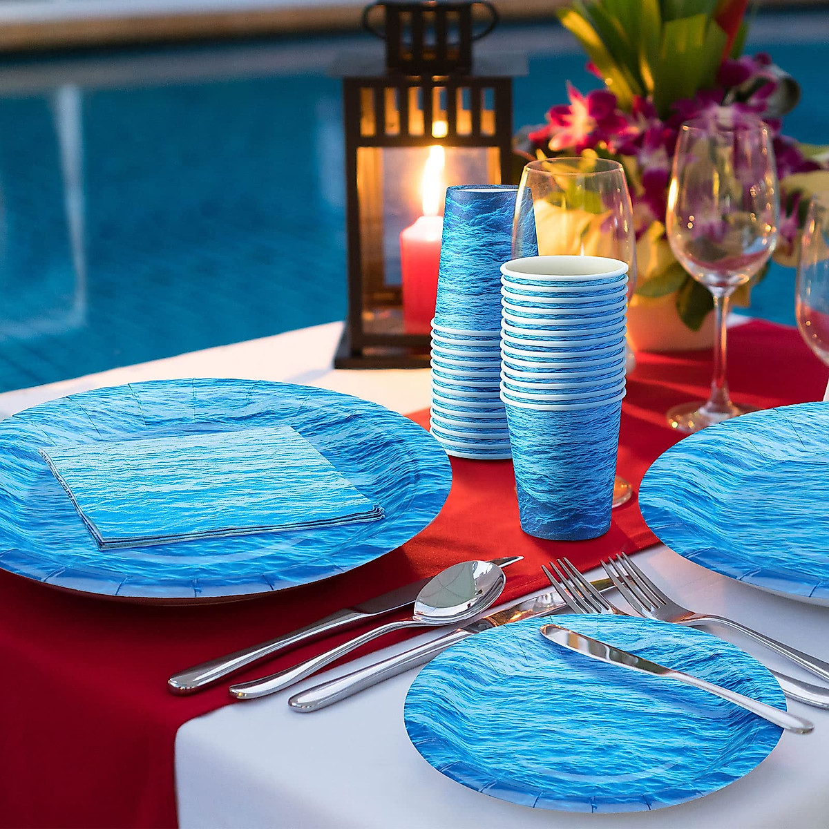 Marsui 200 Pieces Party Supplies Tableware Set Patterns Printed Plates Napkins Cups Table Decorations for Baby Shower Birthday Party (Ocean Style)