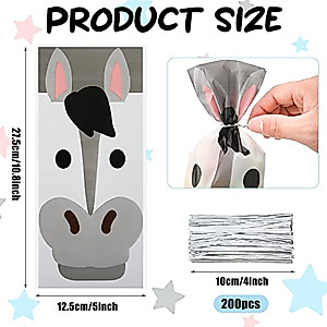 150 Pcs Horse Party Favor Bags Horse Candy Treat Bags Cellophane Bags Party Goody Favors with 200 Silver Twist Ties for Horse Party Favors Western Cowboy, Cowgirl and Farm Birthday Party Supplies