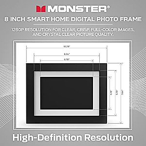 Monster Smart Home 16 GB Digital Photo Frame, High Definition 1280p Smart Picture Frame- 8 inch