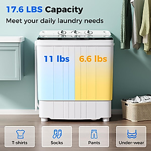 Giantex Portable Washing Machine, 17.6lbs Compact Washer Spinner Combo with Pump Drain, Twin Tub 11lbs Wash & 6.6lbs Spin, Lavadoras Portatiles for Apartment RV Dorm College (White & Black)