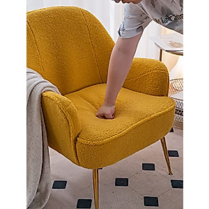 INMOZATA Velvet Living Room Chair Modern Accent Chair Tufted Back Upholstered Armchair Barrel Chair with Gold Legs Soft Reading Chair for Indoor Home Living Room(Yellow,Teddy)