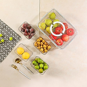Divided Serving Tray with Lid & Handle, 4 Compartment Removable Snack Box, Kitchen Organizers and Storage, Snackle Box Container, BPA-Free Fruit Storage Container for Berry, Snack, Candy, Nuts…