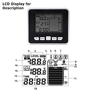 Ultrasonic Level Sensor, Ultrasonic Water Liquid Depth Level Meter Sensor Liquid Level Sensor with Temperature Display 3.3 Inch LED Display Supports Liquid Level High/Low Alarm