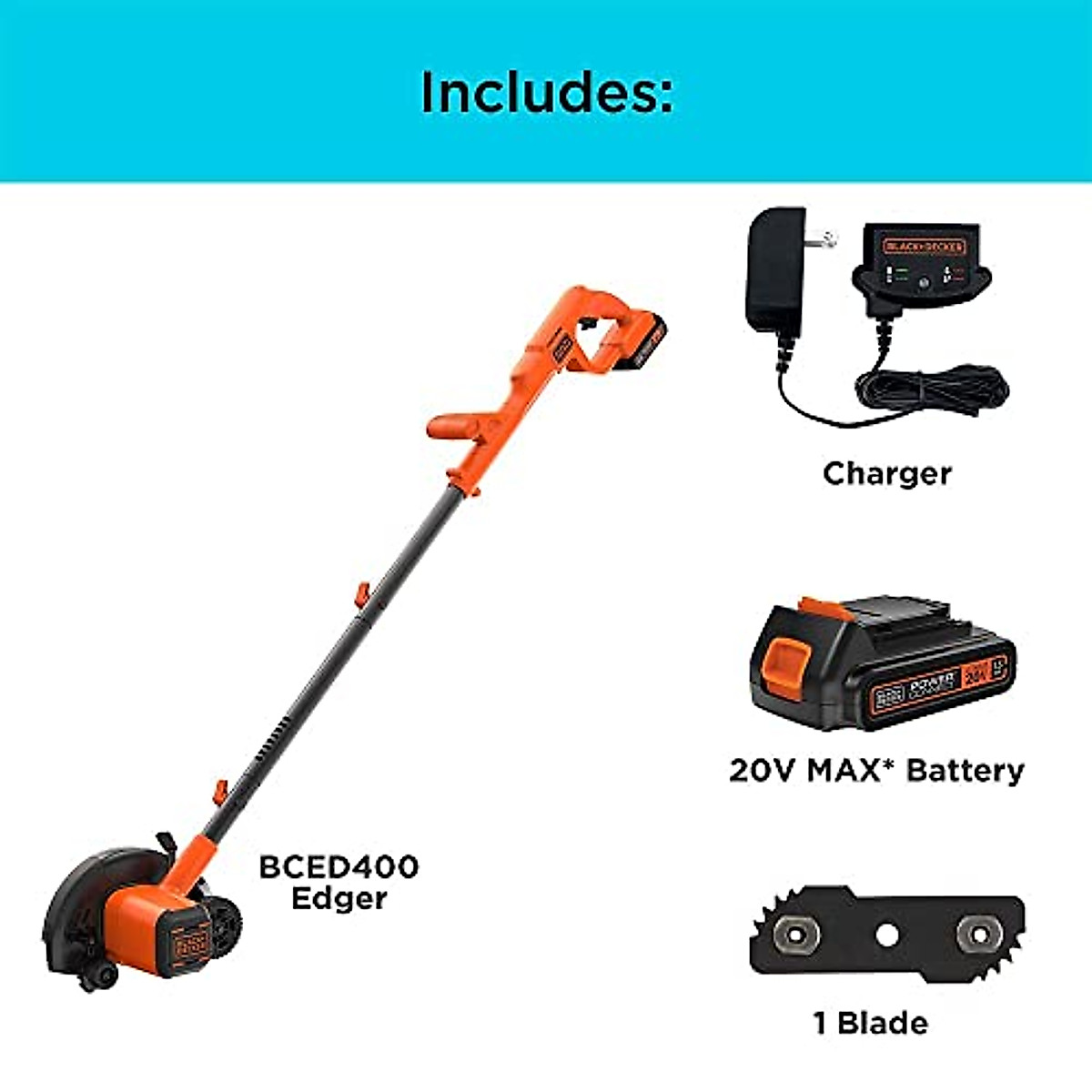 BLACK+DECKER 20V MAX Cordless Edger Lawn Kit, 1.5 Ah Battery & Charger Included (BCED400C1)