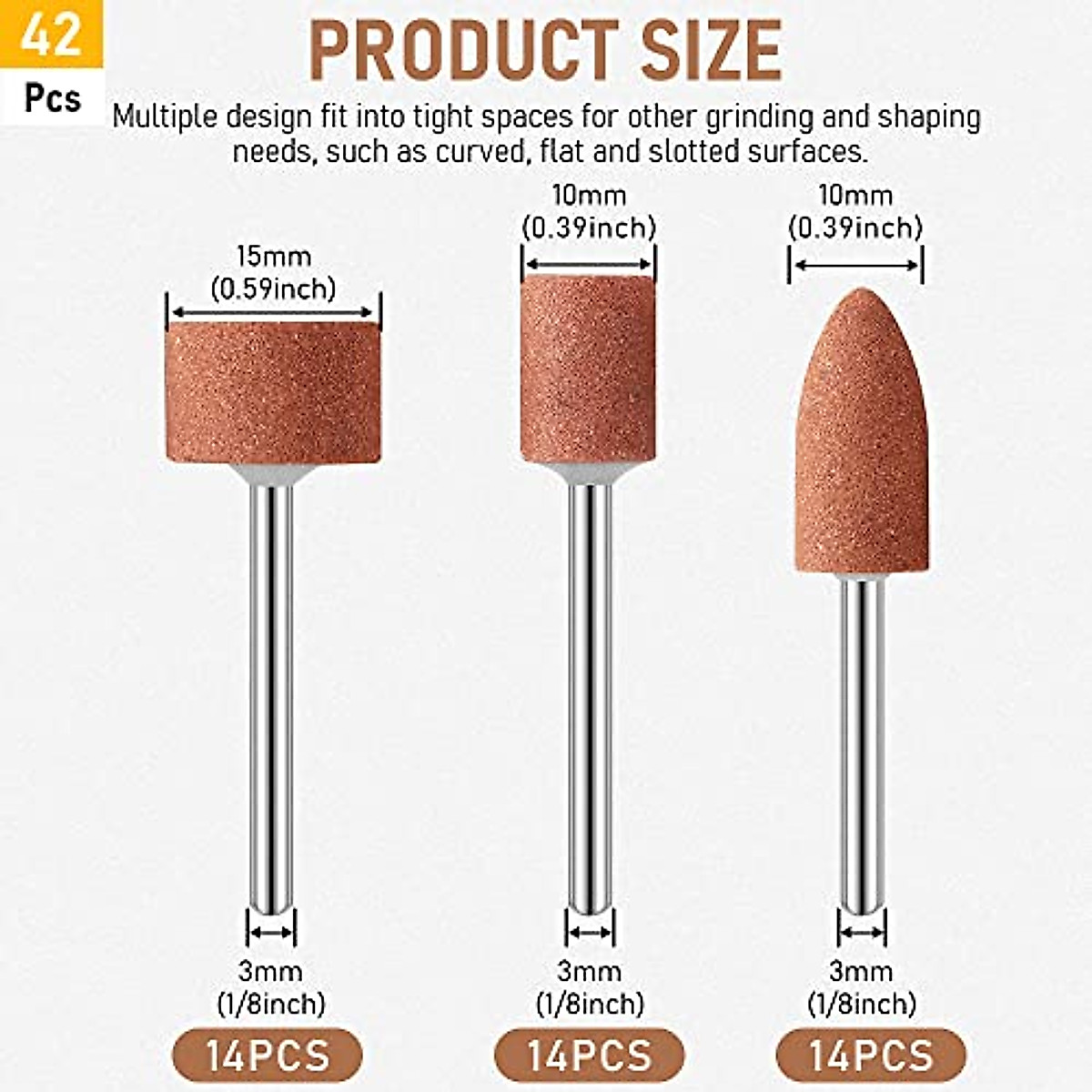 Sanding Bits for Dremel Rotary Tool, 42 Pcs Aluminium Oxide Stone Grinding Wheel Head Sanding Drill Bit with 1/8Inch Shank for Grinding Stone Jade Mold Metal