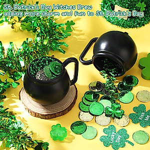 Uiifan 12 Pcs 15 oz St. Patrick's Day Cauldron Cups Cauldron Pot Cups for Drinks Plastic St Patricks Day Cauldron Mug for Party Gift Supplies (Black)