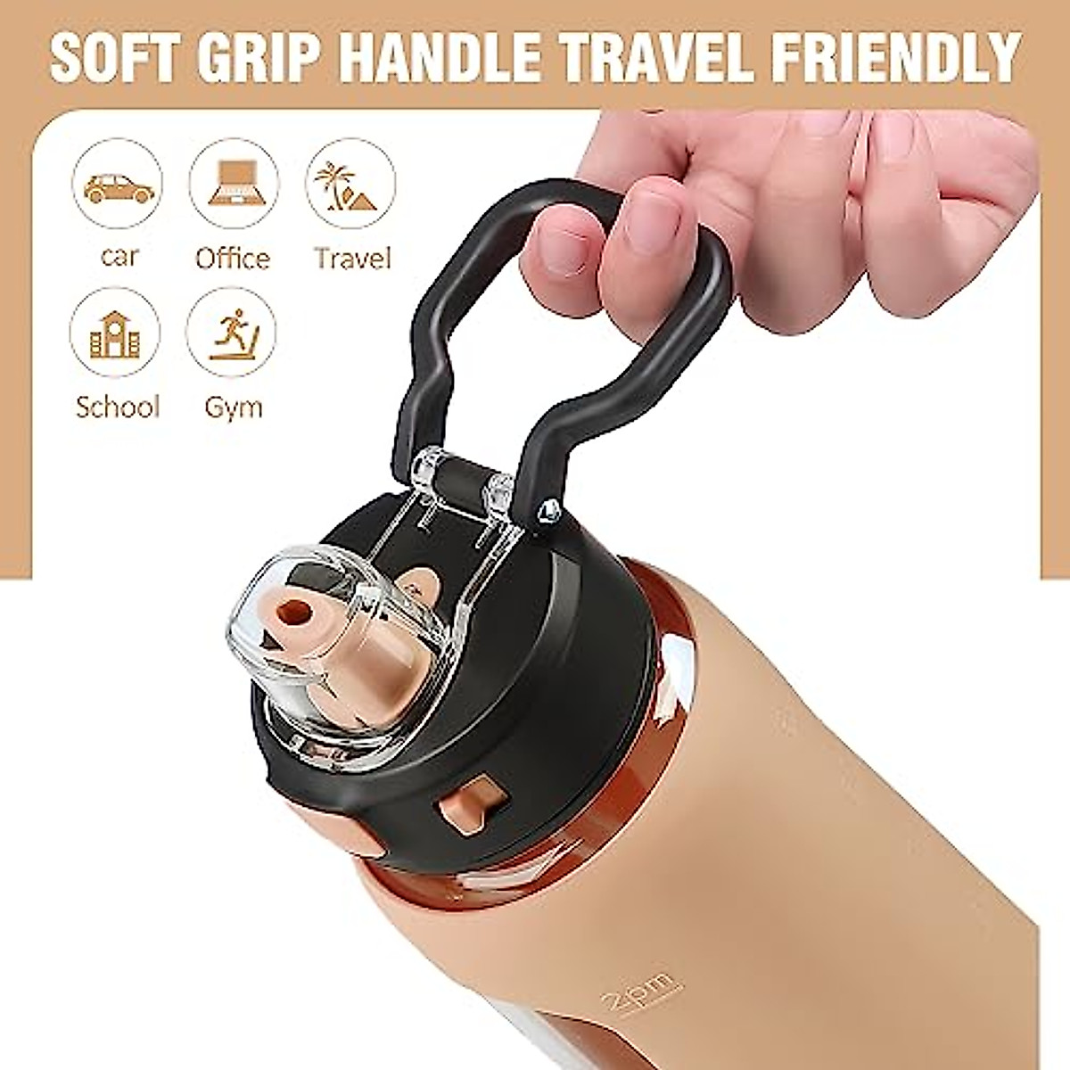 Kodrine Water Bottle with Soft Straw and Carry Loop, 32 oz Glass Water Bottle, Bottle with Locking Lid Leakproof, Sports Water Jug, Motivational Drinking Bottles for Gym Travel Home, Amber