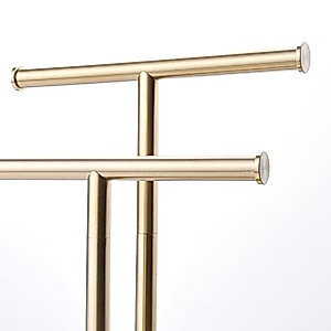 Towel Holder Stand Gold Brushed Hand Towel Holder Stand T-Shaped Towel Rack for Bathroom Kitchen Countertop, 2 Towel Rings, SUS304 Stainless Steel
