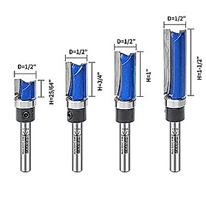 KOWOOD Plus Round-Over Edging/45° Chamfer/Core Box/90° V Groove Router Bit Set in C3 Carbide Tipped for Woodwork (Round-Over Edging)
