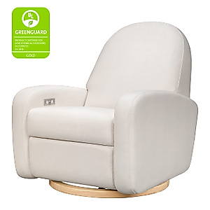 Babyletto Nami Electronic Power Recliner & Swivel Glider with USB Port in Performance Cream Eco-Weave with Light Wood Base,Water Repellent & Stain Resistant,Greenguard Gold and CertiPUR-US Certified