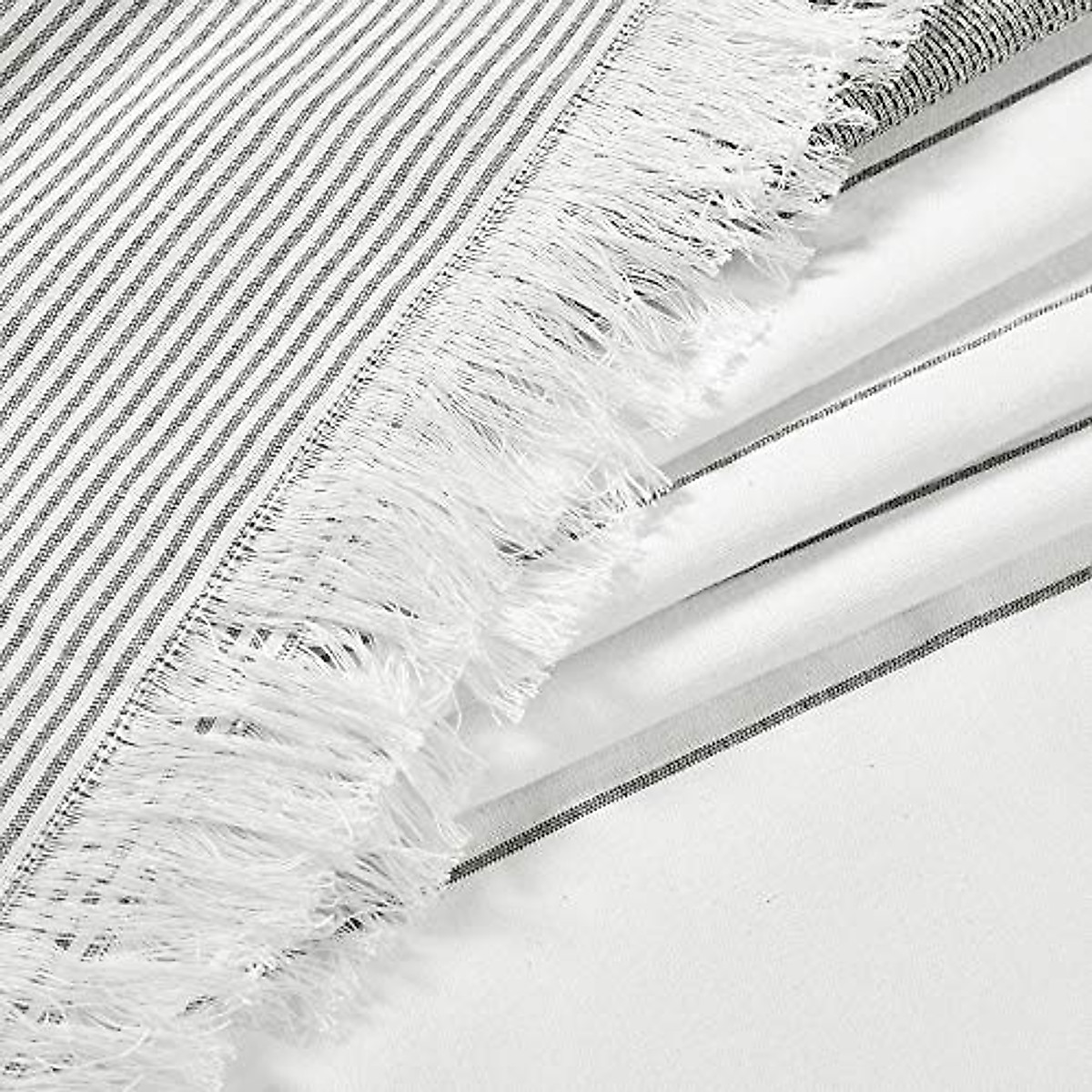 Lush Decor White Woven Cotton Shower Curtain with Gray Stripe and Tassel Fringe, Bathroom Accessories (72" x 72")